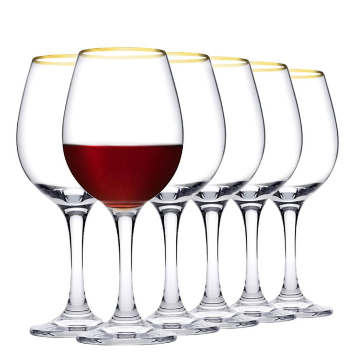 Set 6 Pahare Vin Amber Gold 365 ml – Sticlă Premium, Margine Auriu Ele