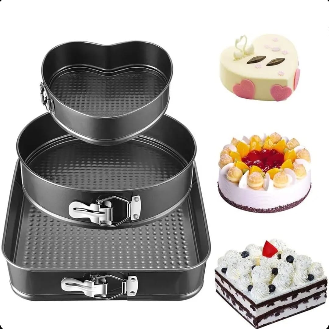 Set 3 tavi pentru tort antiaderente,teflonate, rotunda, inima, patrata ...