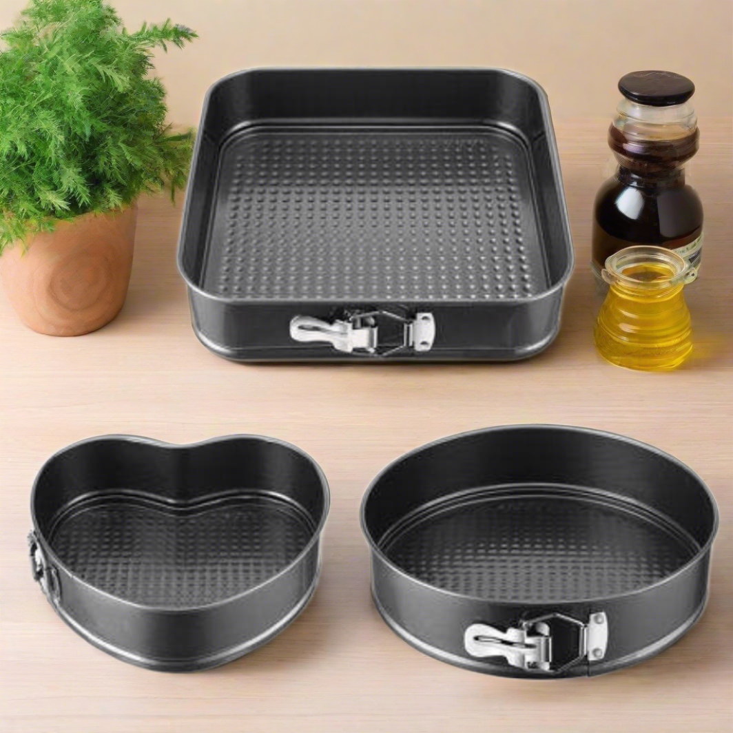 Set 3 tavi tort antiaderente teflonate rotunda inima patrata cu margin